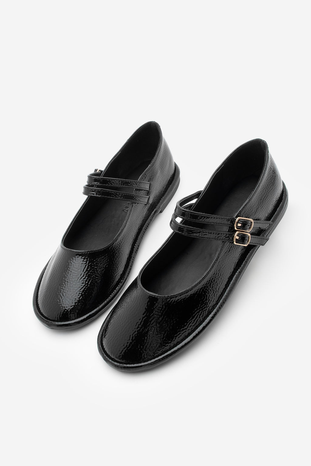 Kadın Çift Bantlı Babet Larzen Siyah Rugan | Marjin