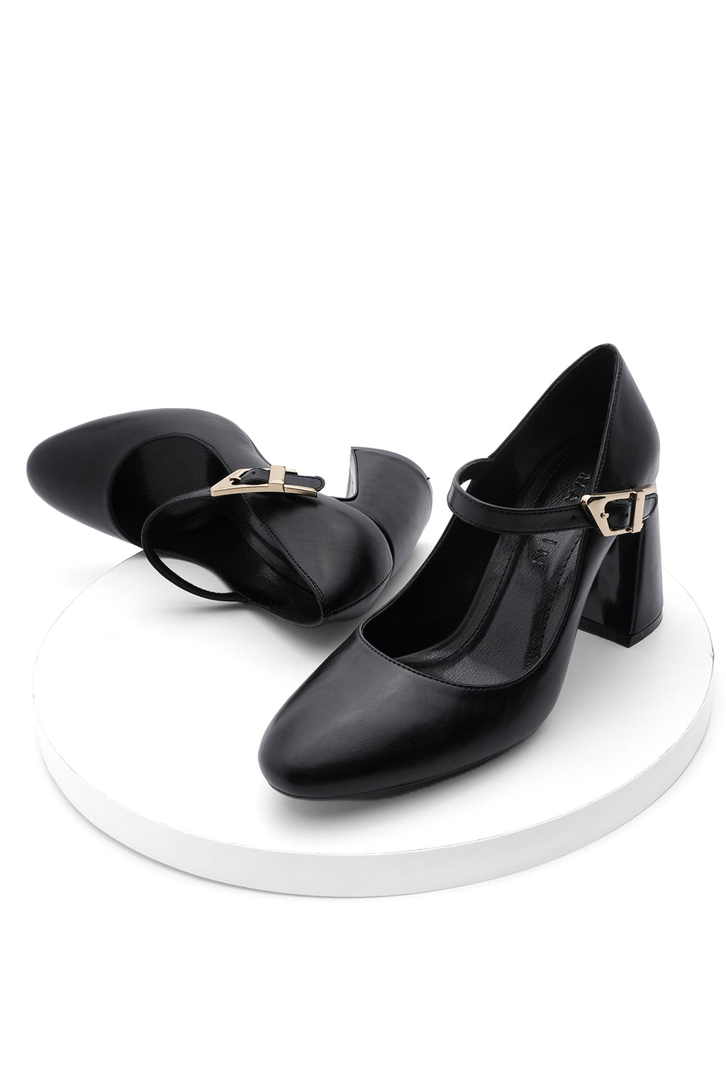 Kadın Kalın Topuk Bantlı Klasik Topuklu Ayakkabı Mesav Siyah I Marjin