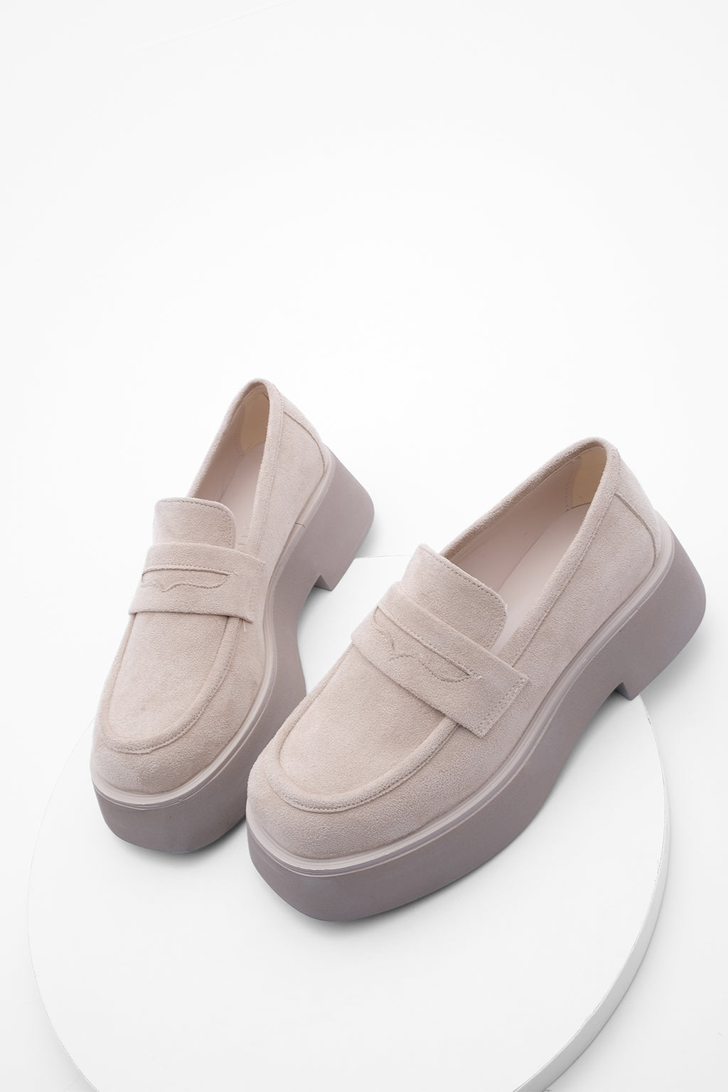Kadın Loafer Kalın Taban Günlük Ayakkabı Rotez Bej Süet I Marjin