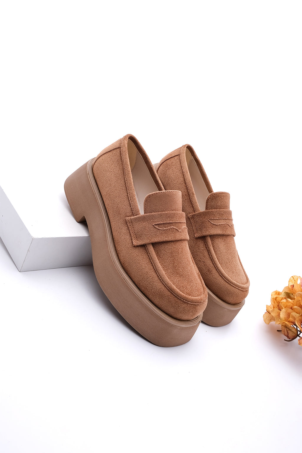 Kadın Loafer Kalın Taban Günlük Ayakkabı Rotez Taba Süet I Marjin